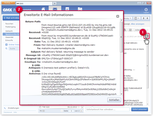 Erweiterten Header weiterleiten - GMX Hilfe