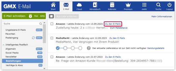 Alle E-Mails zu einer Bestellung anzeigen lassen - GMX Hilfe