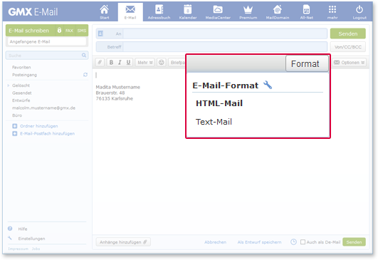 E-Mail-Format: HTML-Mail und Text-Mail - GMX Hilfe