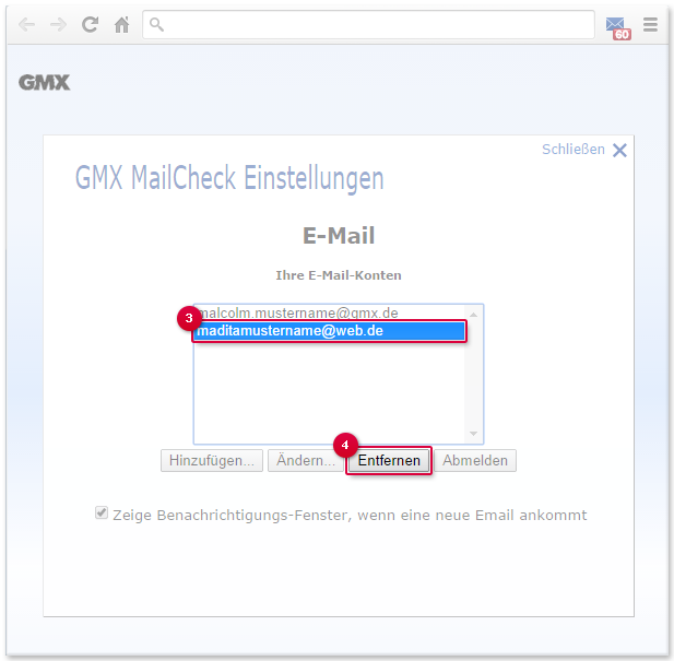 MailCheck für Google Chrome mit mehreren E-Mail-Adressen nutzen - GMX Hilfe