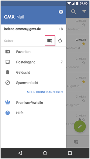 Ordner in der GMX Mail App für Android verwalten - GMX Hilfe