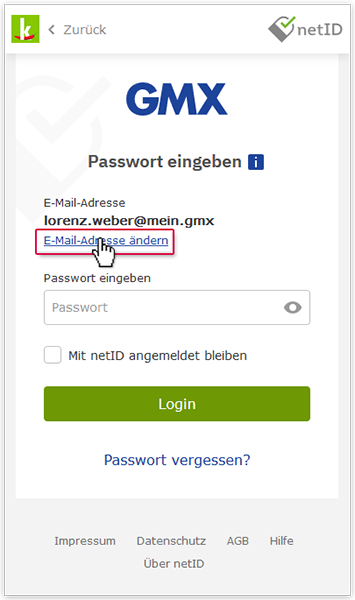 Funktion "E-Mail-Adresse merken" aufheben - GMX Hilfe