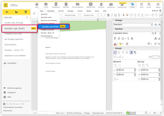 Textdokumente als Brief senden - WEB.DE Hilfe