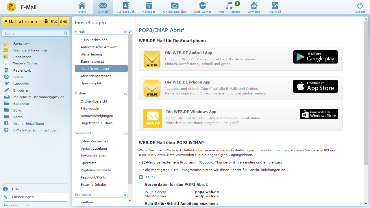 Outlook (POP3) einrichten - WEB.DE Hilfe