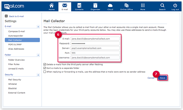 Configuring the Mail Collector - mail.com help