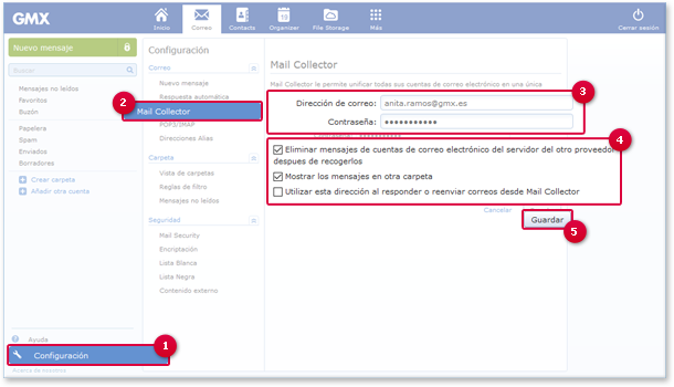 Configuración del MailCollector - GMX Centro de Ayuda