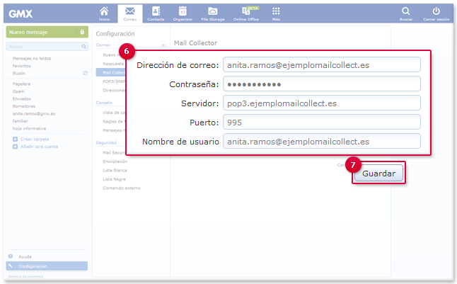 Configuración del MailCollector - GMX Centro de Ayuda